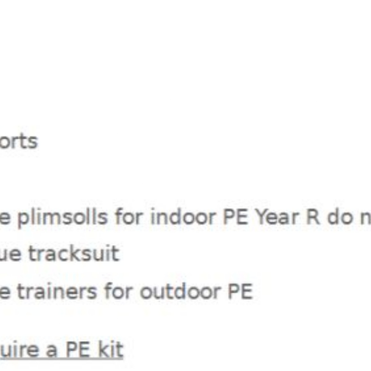 Westlands Primary School - PE Kit Reminder
