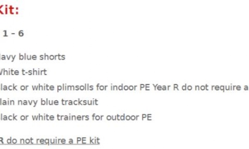 Westlands Primary School - PE Kit Reminder