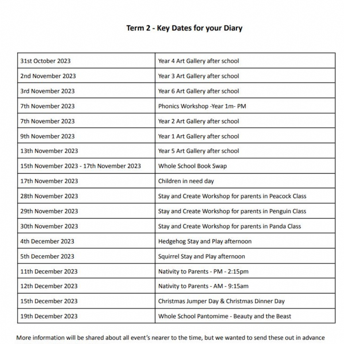 Westlands Primary School - Term 2 - Dates for your Diary