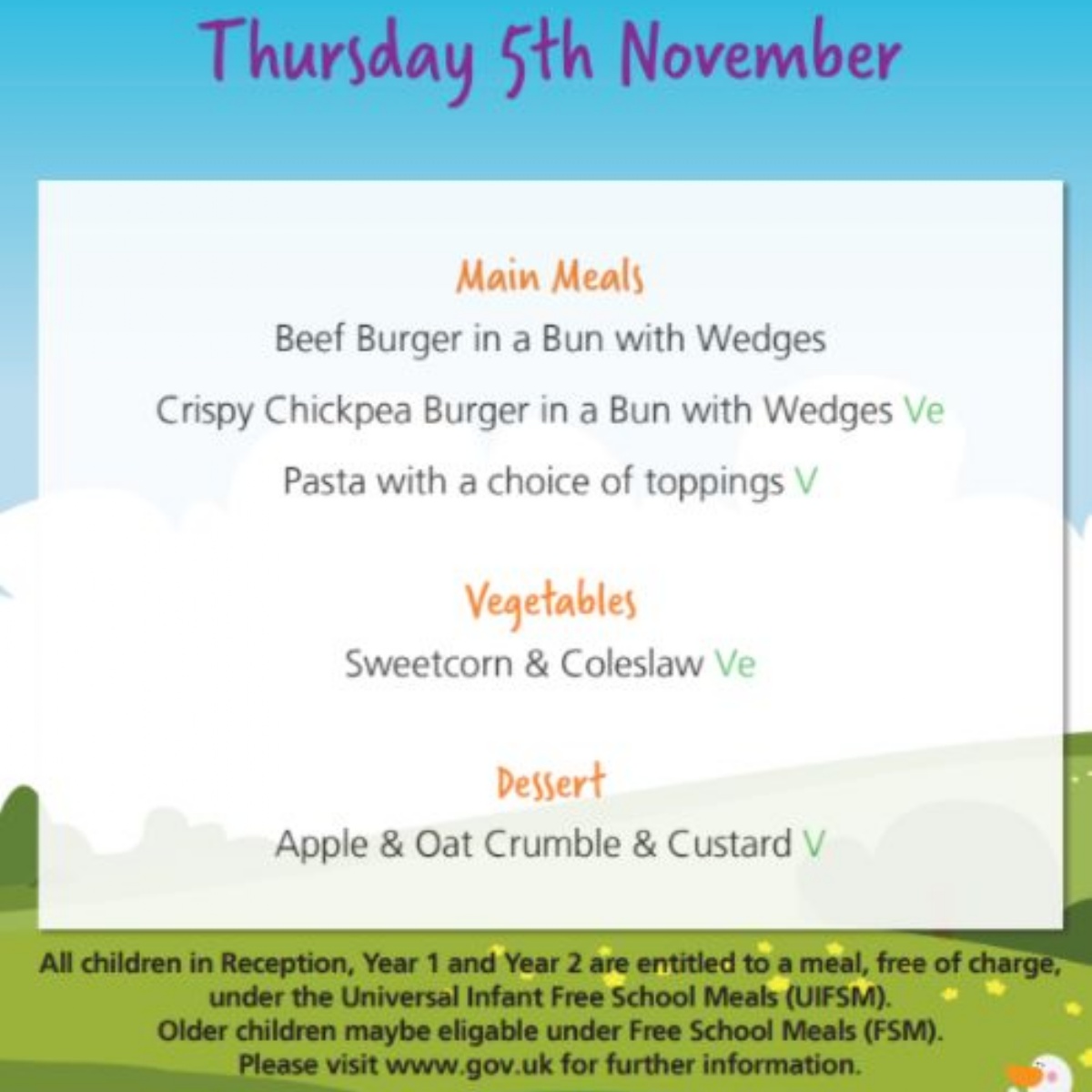 Westlands Primary School - Bonfire Night Menu